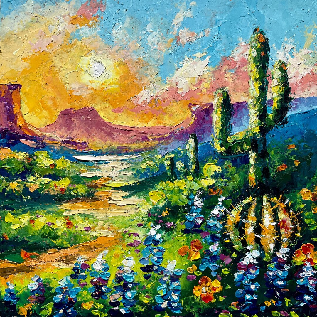 Texas Bluebonnet Painting Original Art Vibrant Painting Western Art ...