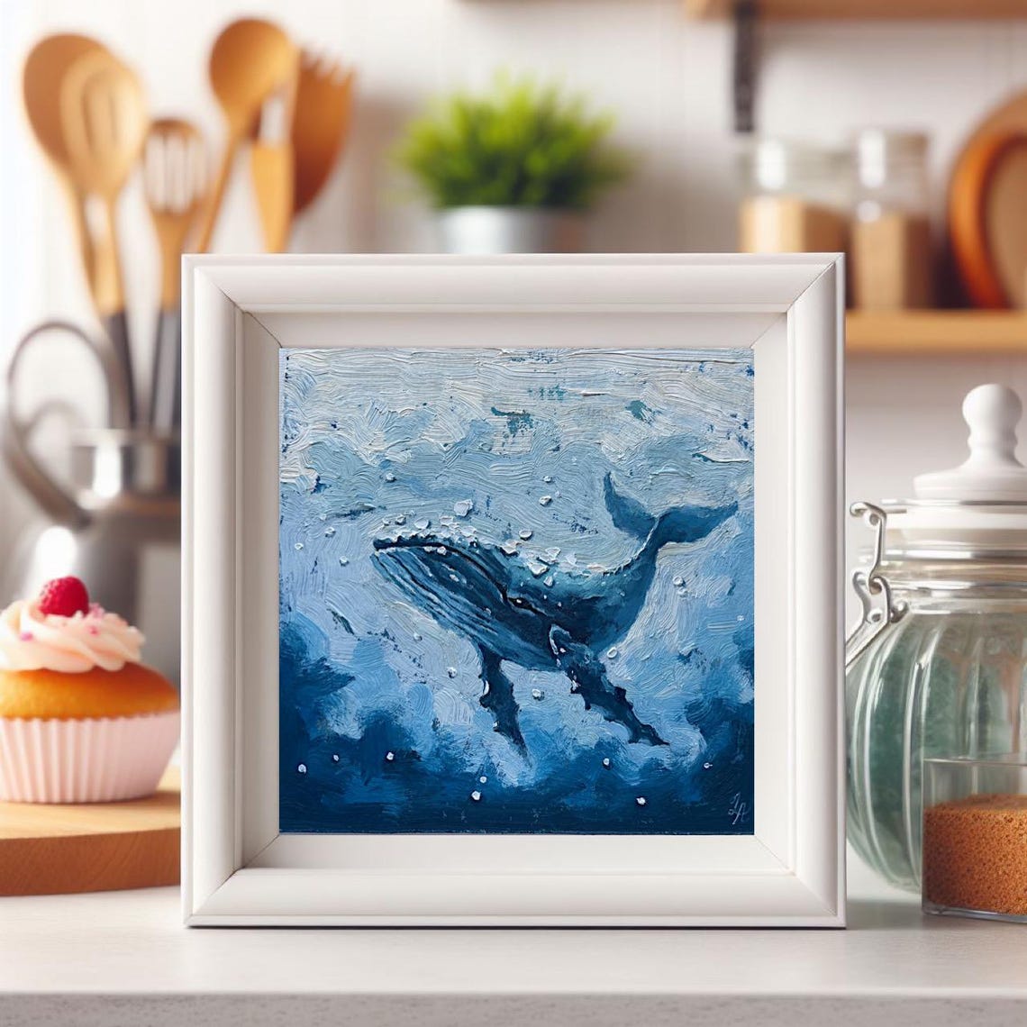 Humpback Whale Oil Painting Original Art Animals Artwork Marine Wall Decor Gifts for Him Small ...
