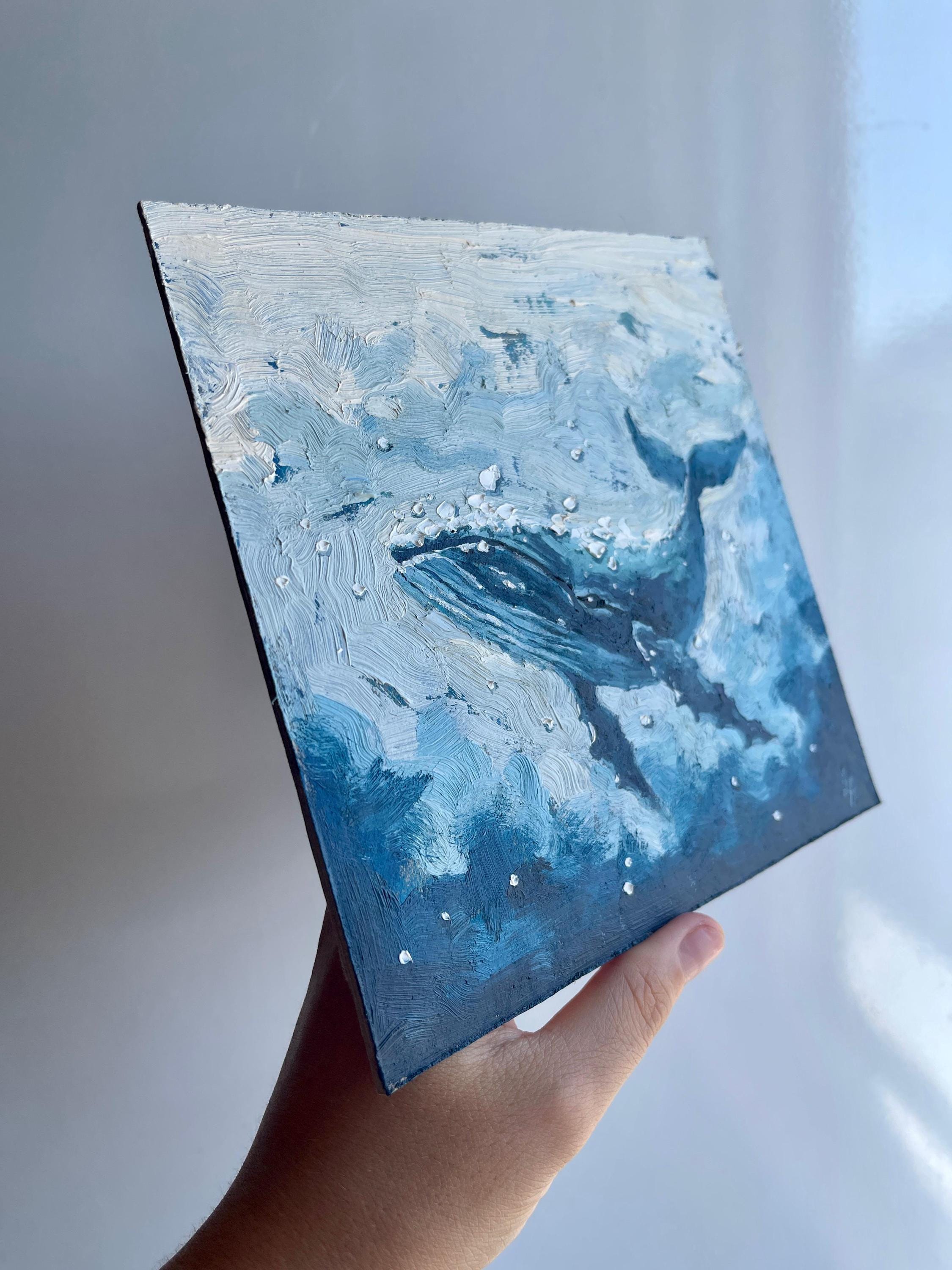 Humpback Whale Oil Painting Original Art Animals Artwork Marine Wall Decor Gifts for Him Small ...