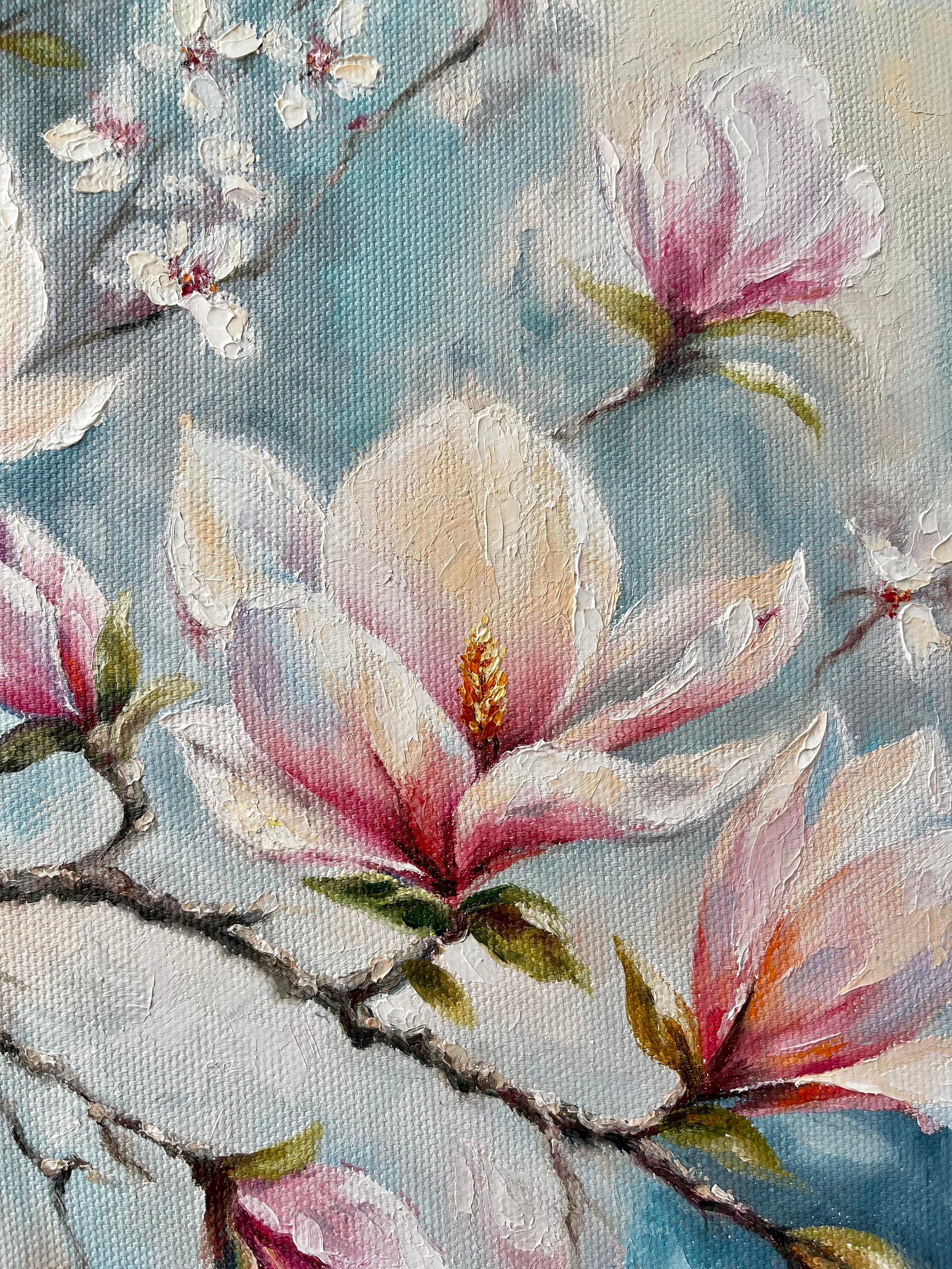 Magnolia Painting Original Oil Painting Spring Flowers Blooming Garden ...