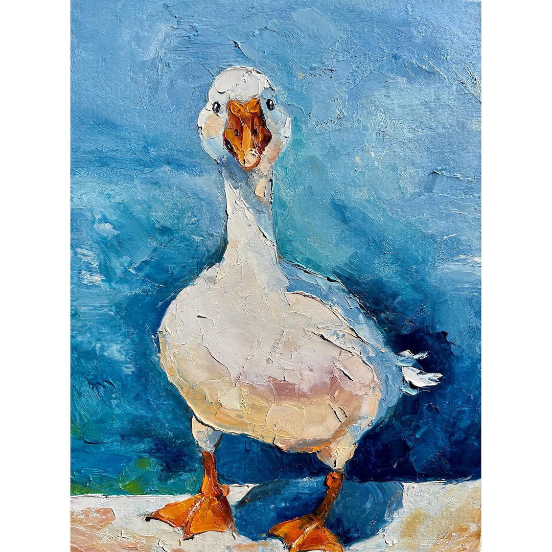 Goose Painting Original Art Funny Bird Wall Art White Goose Oil ...