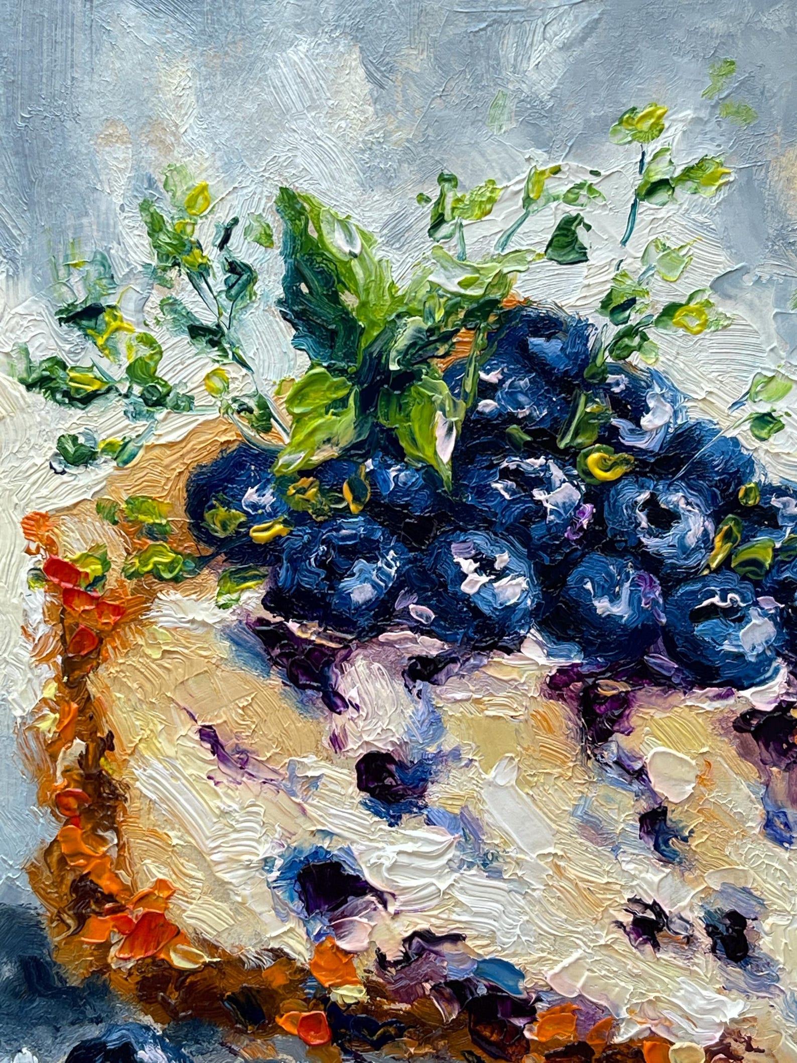 Blueberry Cake Oil Painting Kitchen Wall Art Cheesecake Impasto Artwork ...