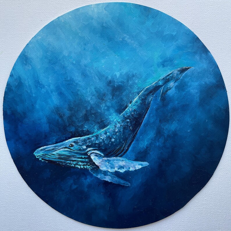 Humpback Whale Oil Painting Whale Original Art Animals Artwork Marine Wall Decor Gifts for Him ...