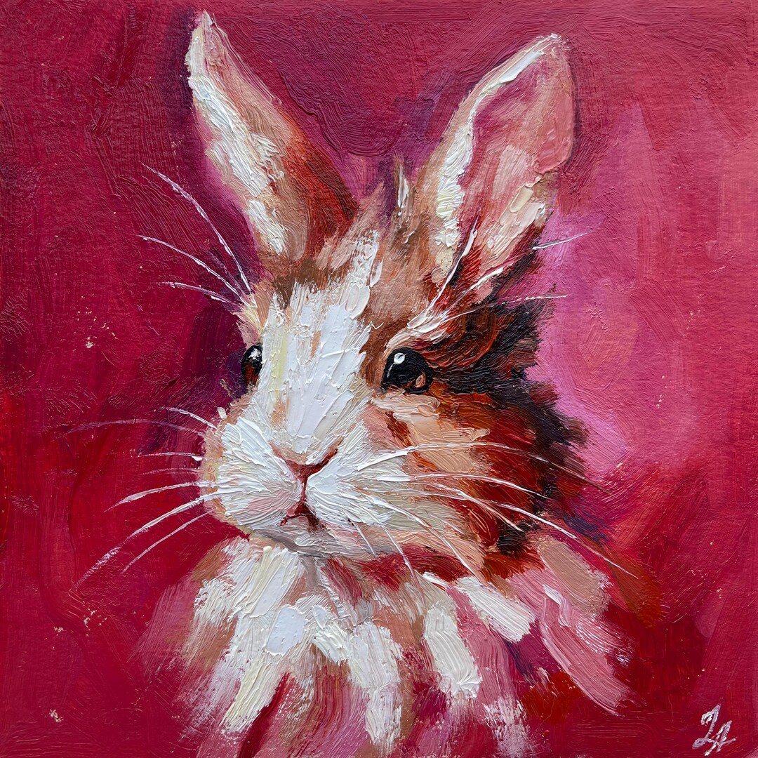 Rabbit Painting Original Animal Artwork Easter Bunny Semi Abstract Oil ...