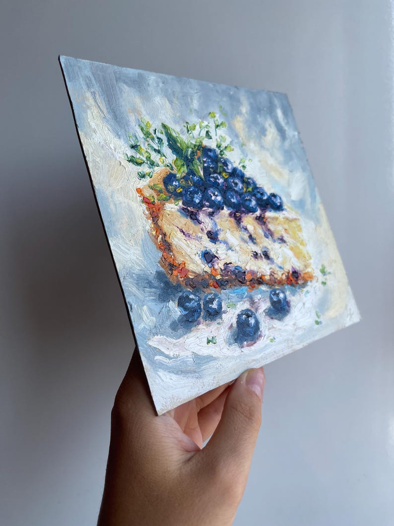 Blueberry Cake Oil Painting Kitchen Wall Art Cheesecake Impasto Artwork ...