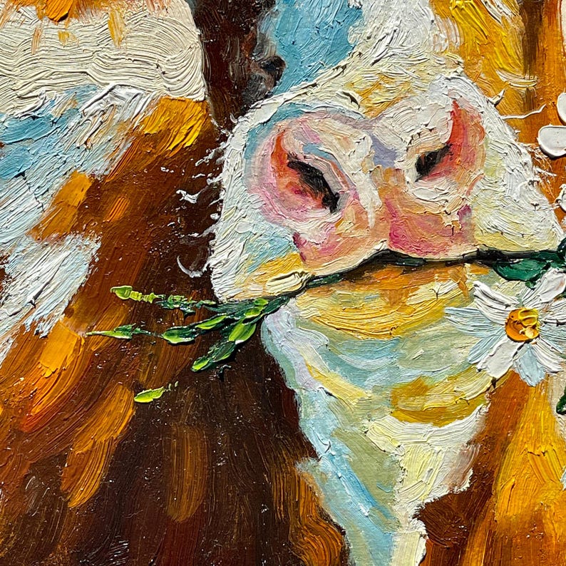 Cow Painting Animal Painting Original Oil Painting Cow With Flowers ...