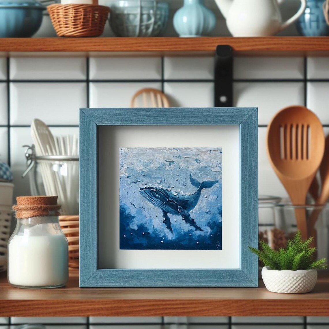 Humpback Whale Oil Painting Original Art Animals Artwork Marine Wall Decor Gifts for Him Small ...