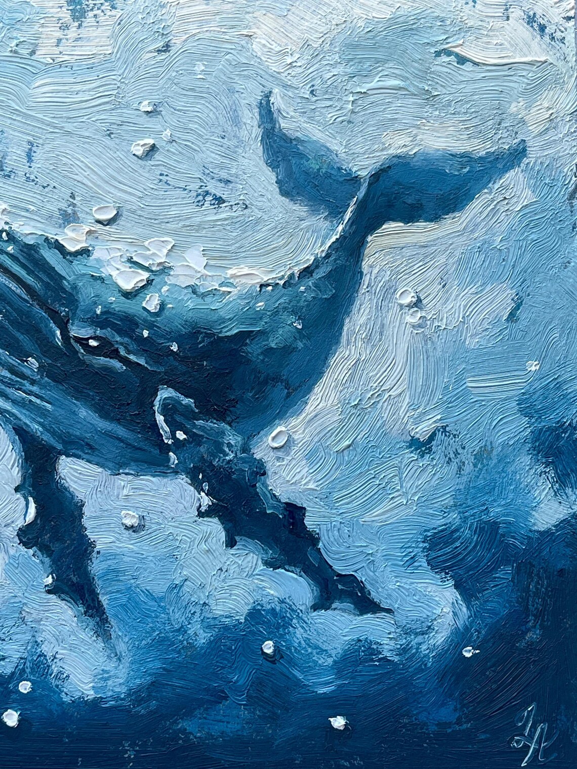 Humpback Whale Oil Painting Original Art Animals Artwork Marine Wall Decor Gifts for Him Small ...