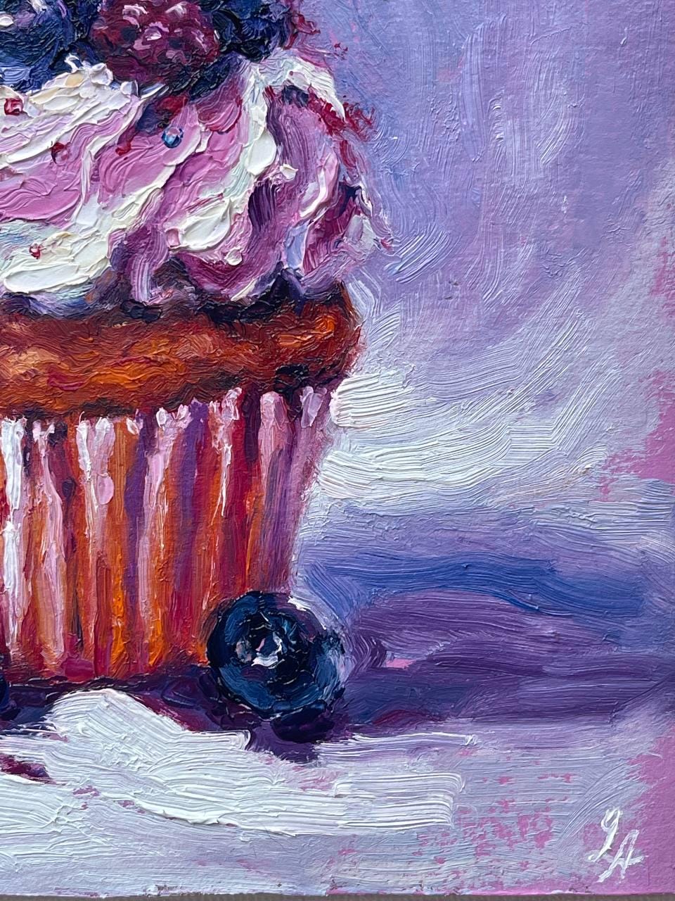 Cupcake Painting Cake Original Art Sweet Dessert Oil Artwork Small ...
