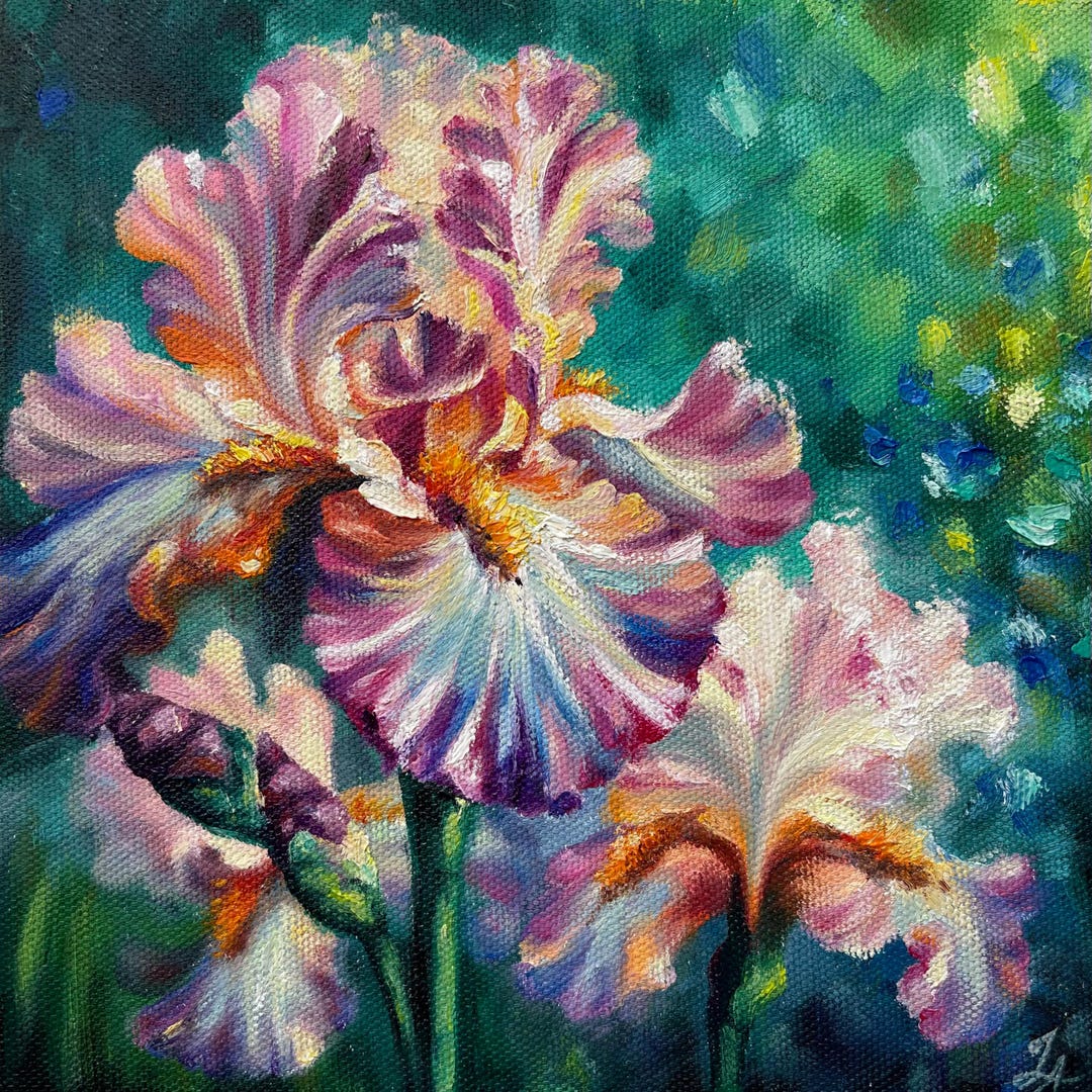 Iris Oil Painting Flower Original Art Floral Artwork Impressionism Wall ...