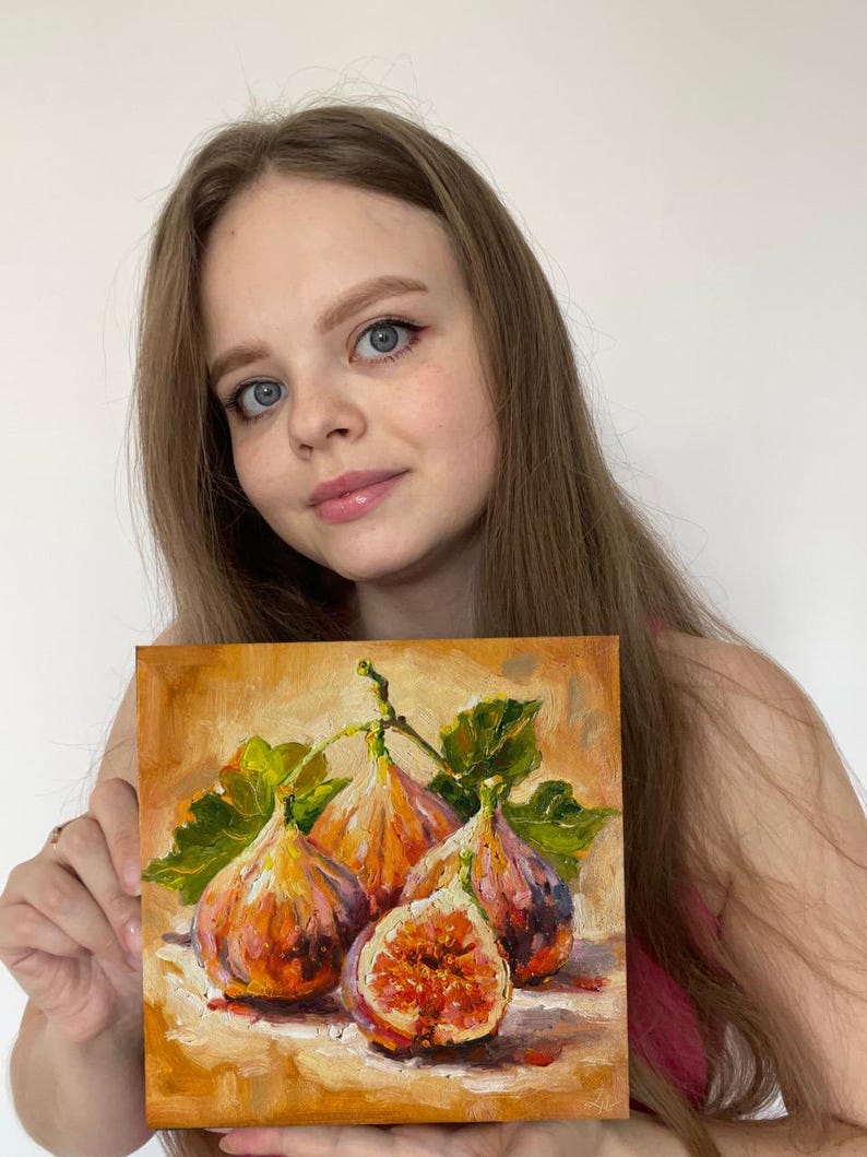 Fig Oil Painting Original Art Fruit Wall Decor Still Life Painting ...