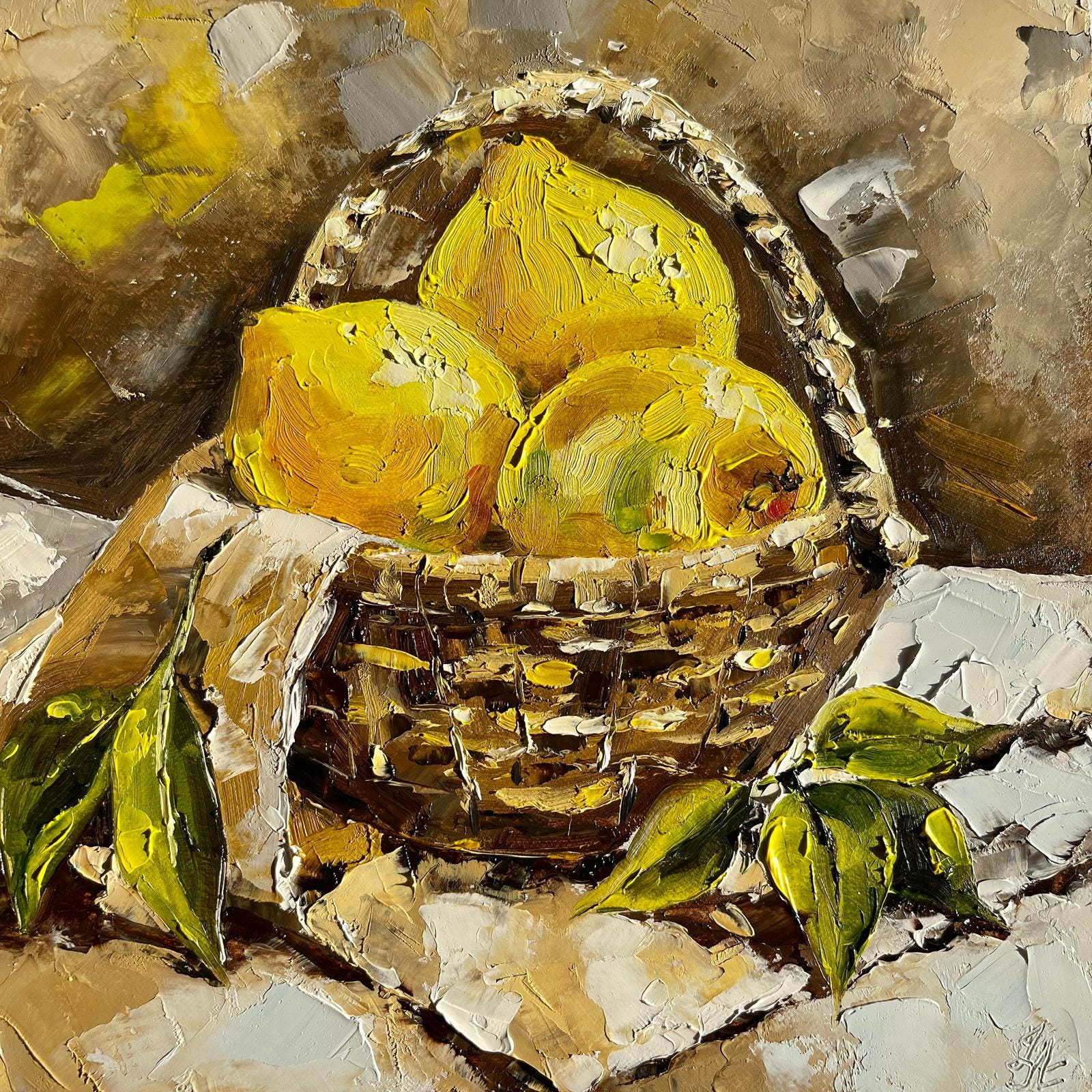 Lemon Painting Original Art Fruit Basket Wall Art Food Art Decor ...