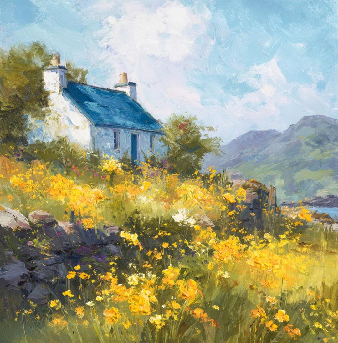 Ireland Painting: Irish Cottage With Wildflowers Oil Art, Original ...