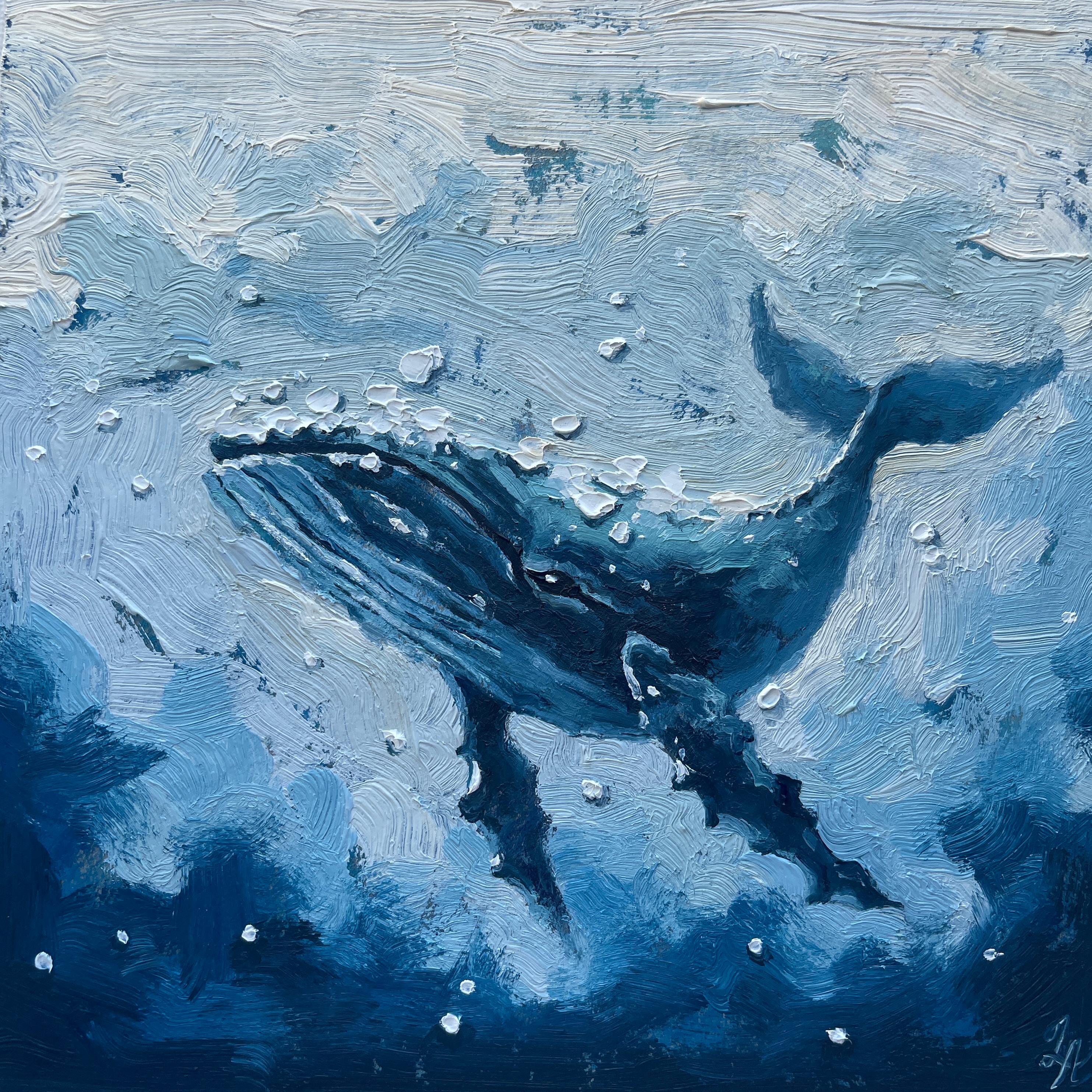 Humpback Whale Oil Painting Original Art Animals Artwork Marine Wall Decor Gifts for Him Small ...