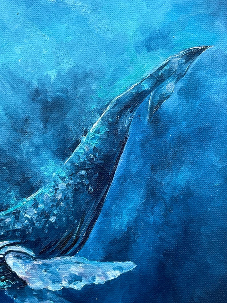 Humpback Whale Oil Painting Whale Original Art Animals Artwork Marine Wall Decor Gifts for Him ...
