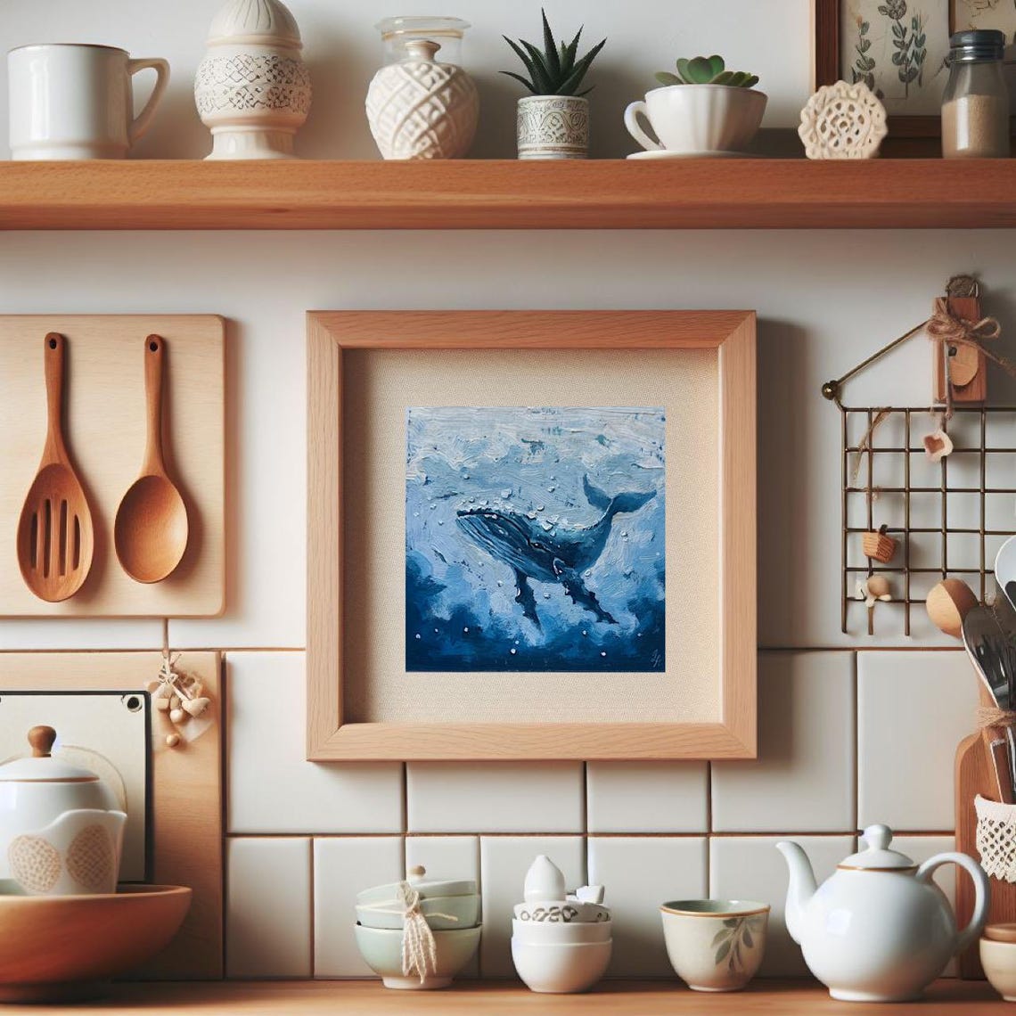 Humpback Whale Oil Painting Original Art Animals Artwork Marine Wall Decor Gifts for Him Small ...