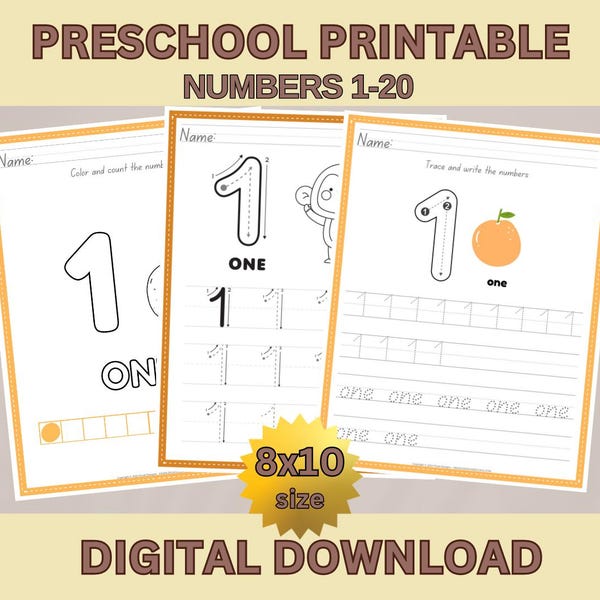 Printable Number Tracing Worksheets 1-20, Traceable Numbers, Preschool ...