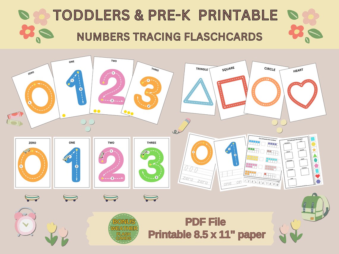 Printable Numbers Flashcards 0-10, Tracing Numbers and Shapes ...