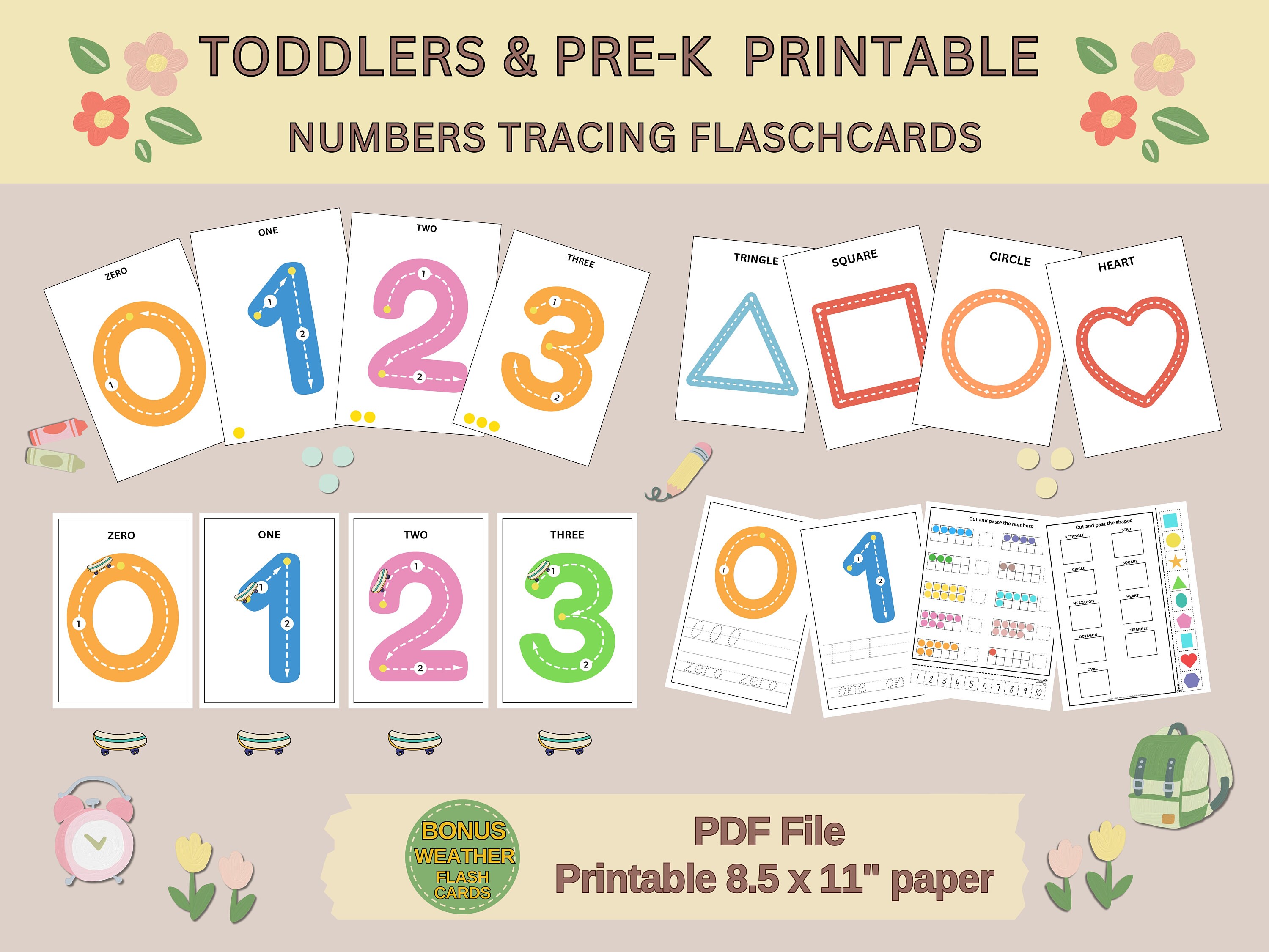 Printable Numbers Flashcards 0-10, Tracing Numbers and Shapes ...