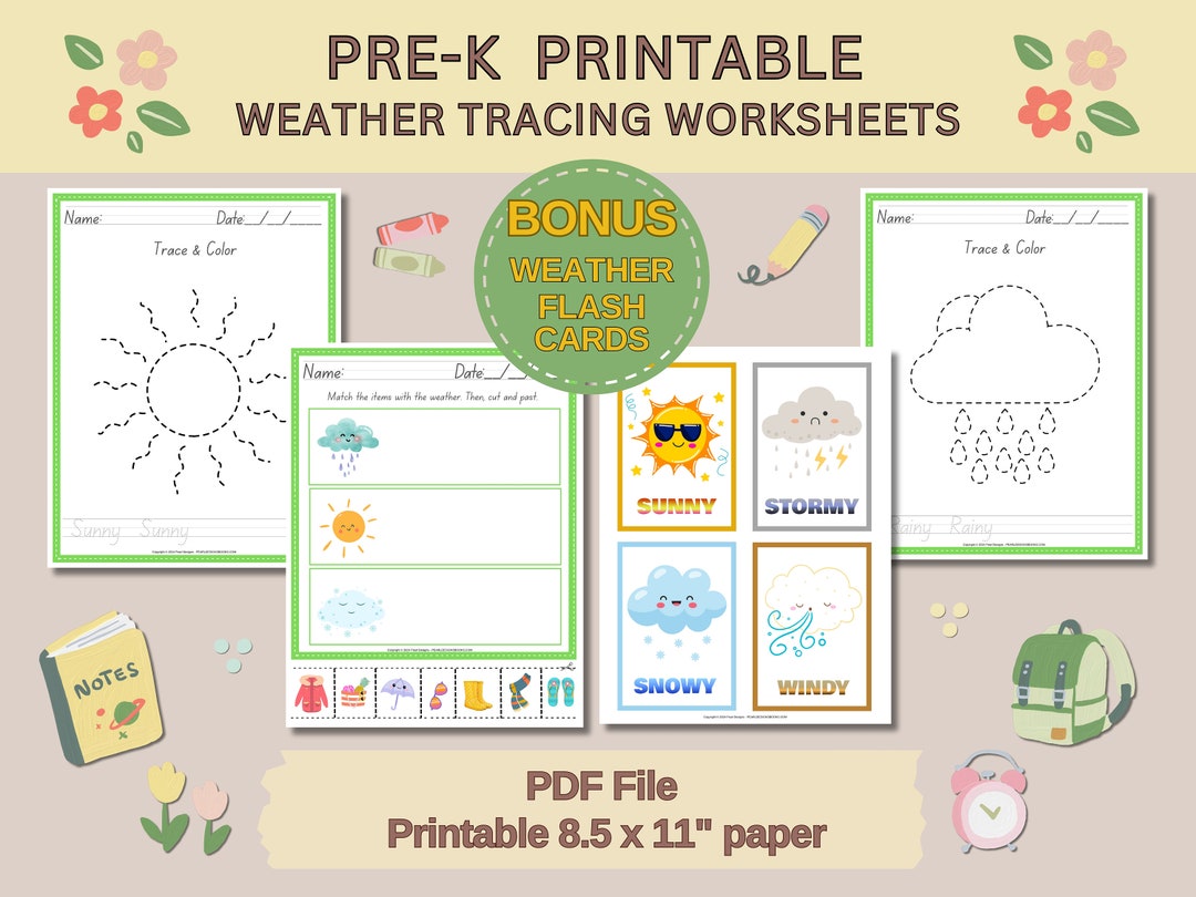 Weather Printable Worksheets |weather Tracing Pages for Toddlers ...