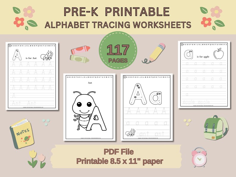 Preschool Printable, Alphabet Tracing Worksheet, ABC Handwriting ...