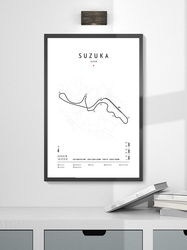Suzuka Poster, Formula 1, Race Track, Circuit Map, Grand Prix Circuit ...