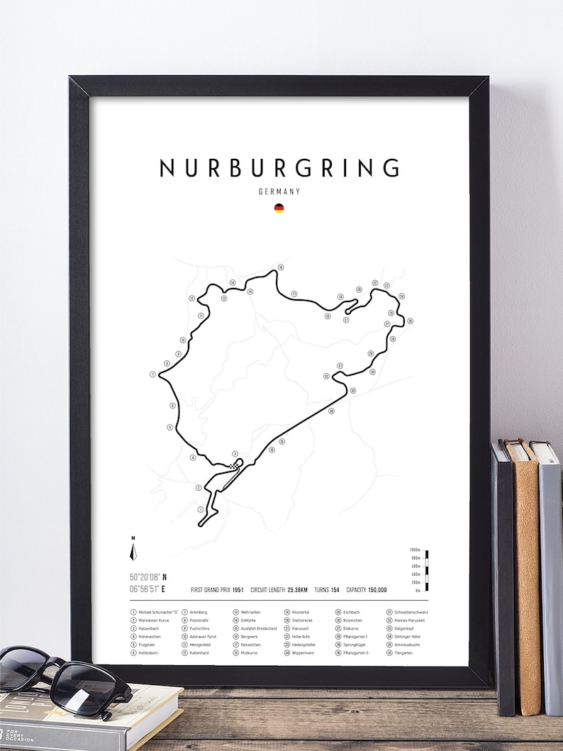 Nurburgring Poster, Formula 1, Race Track, Circuit Map, Grand Prix ...