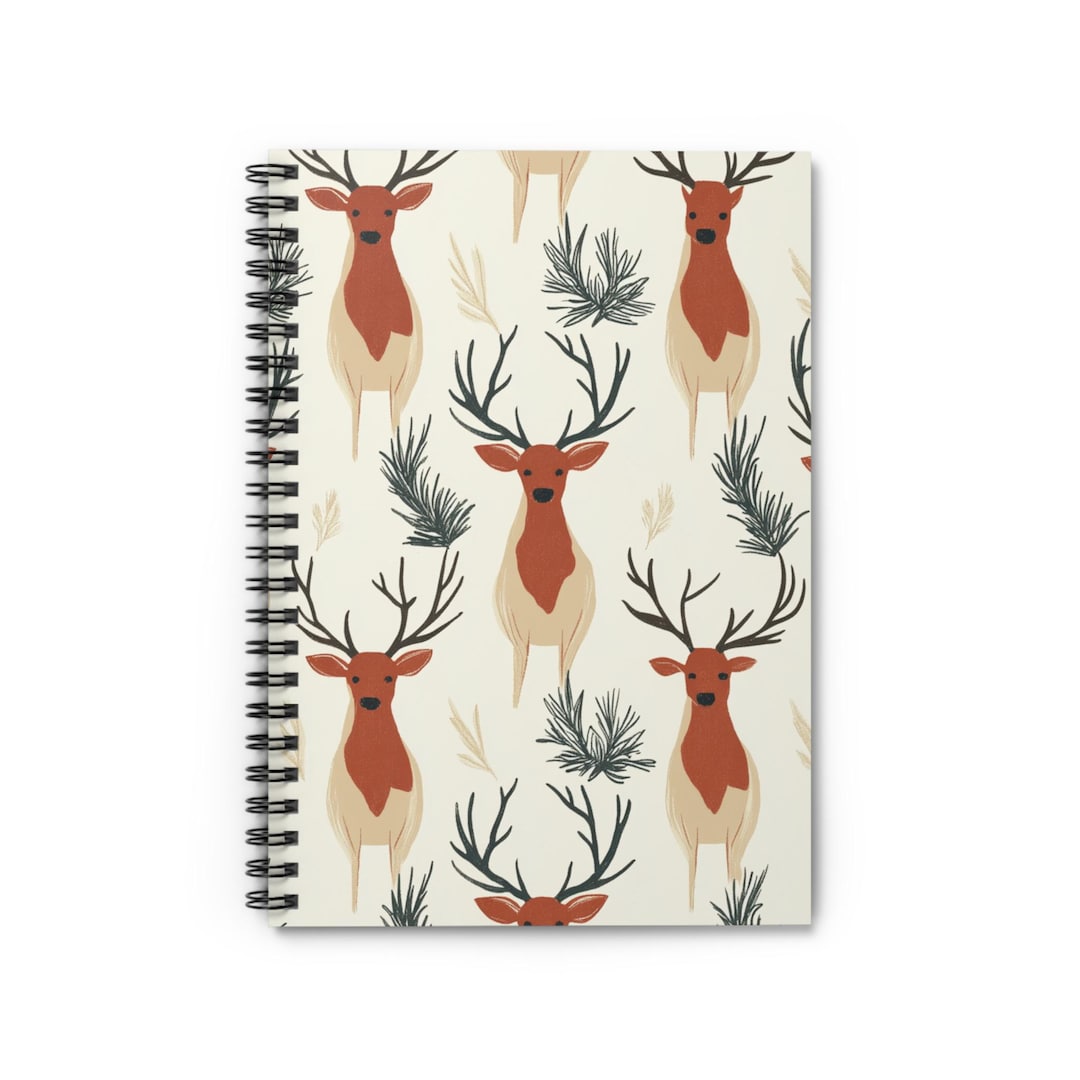Deer Pattern Spiral Notebook: Holiday Reindeer Design - Etsy