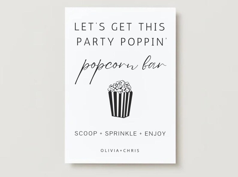 Editable Personalised Printable Wedding Sign, Popcorn Bar Wedding Sign ...