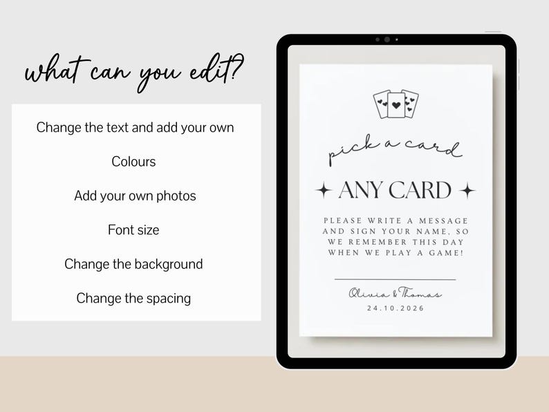 Pick a Card Wedding Guest Book Sign: Editable Template (digital ...