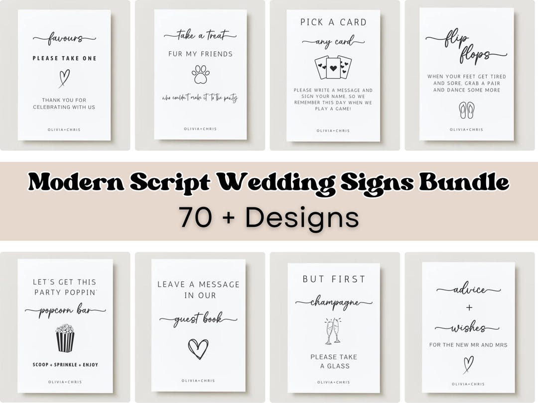 Complete Set of Wedding Signs, Editable Wedding Signs, Modern Script ...