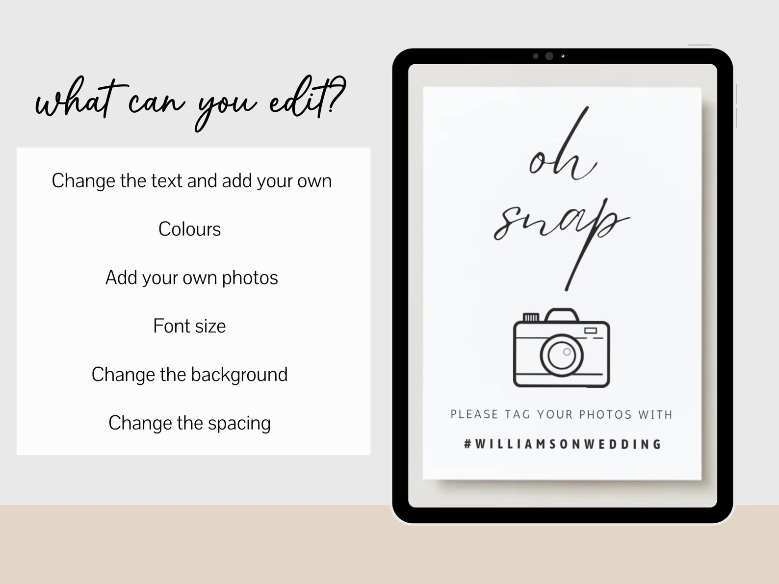 Oh Snap Photo Wedding Sign, Editable and Printable, Hashtag Wedding ...