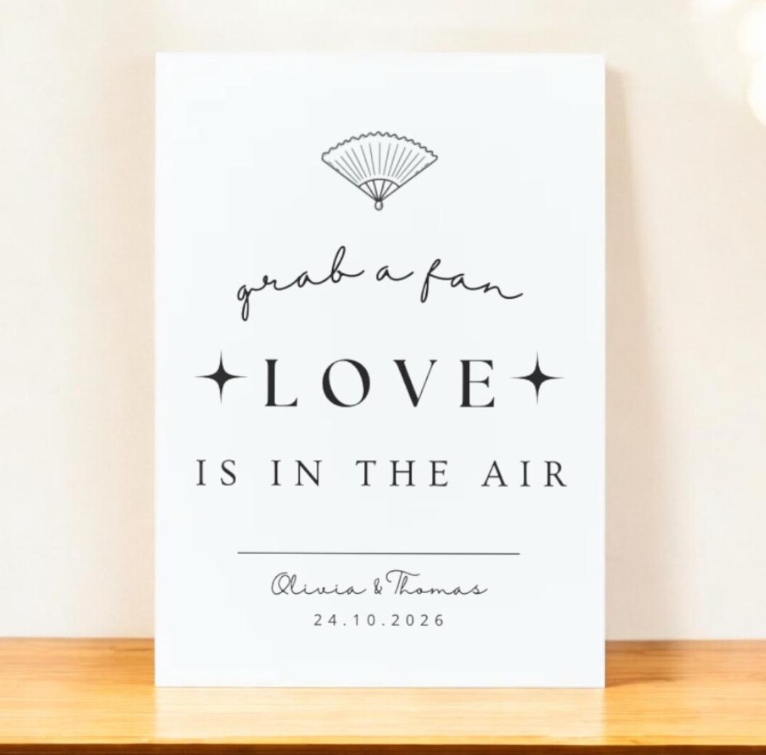 Wedding Fan Sign – “grab a Fan, Love is in the Air” – Editable Canva ...