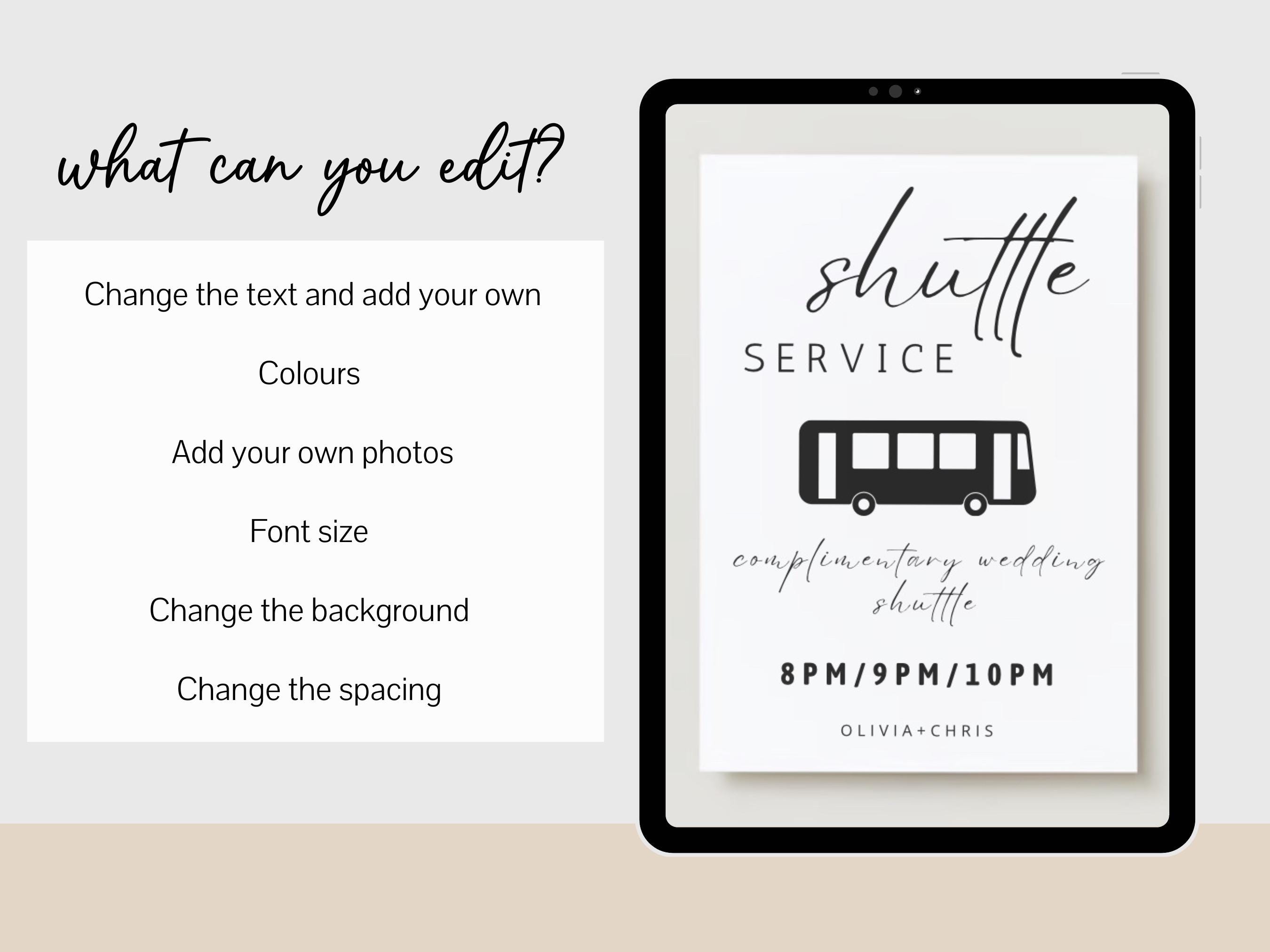 Shuttle Wedding Sign, Editable and Printable, Shuttle Bus Wedding Sign ...