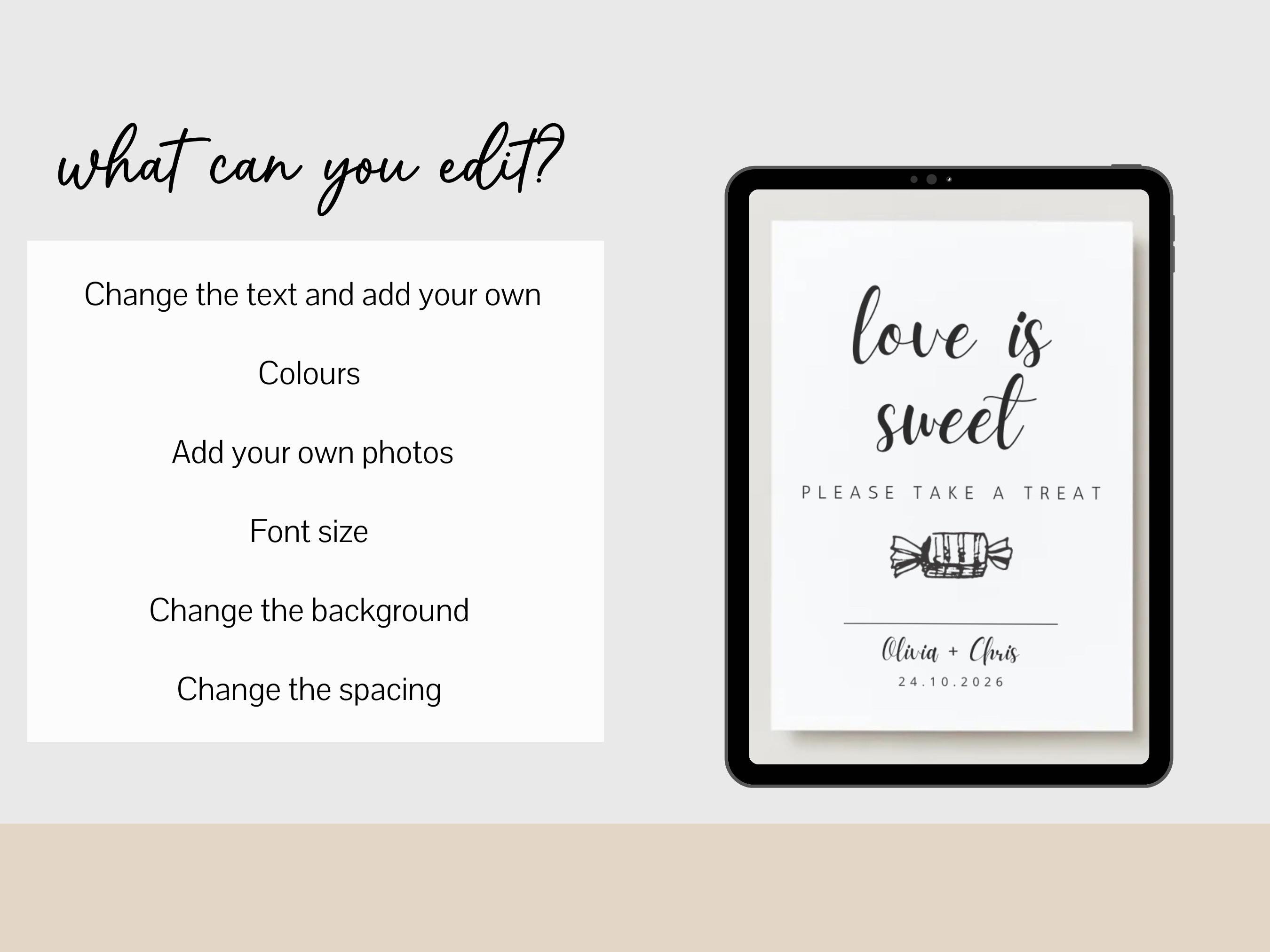 Editable Wedding Sweet Table Sign: "love is Sweet" Canva Template ...