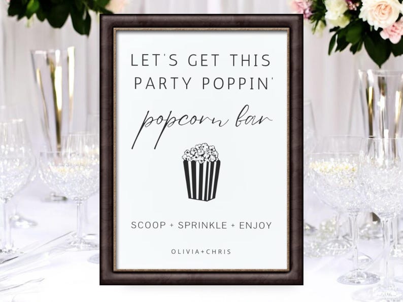 Editable Personalised Printable Wedding Sign, Popcorn Bar Wedding Sign ...