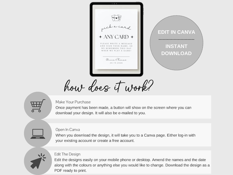 Pick a Card Wedding Guest Book Sign: Editable Template (digital ...