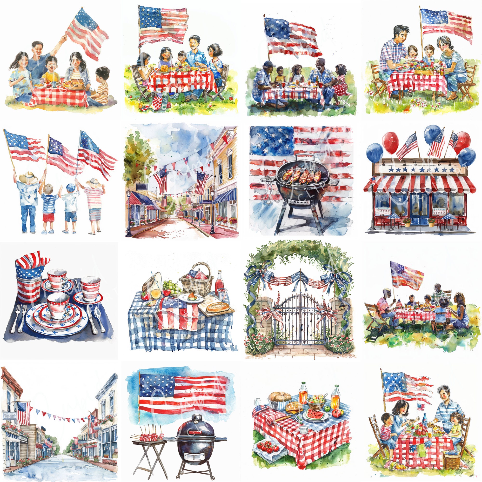 Watercolor 4th of July Clipart, Independence Day Graphics Set ...