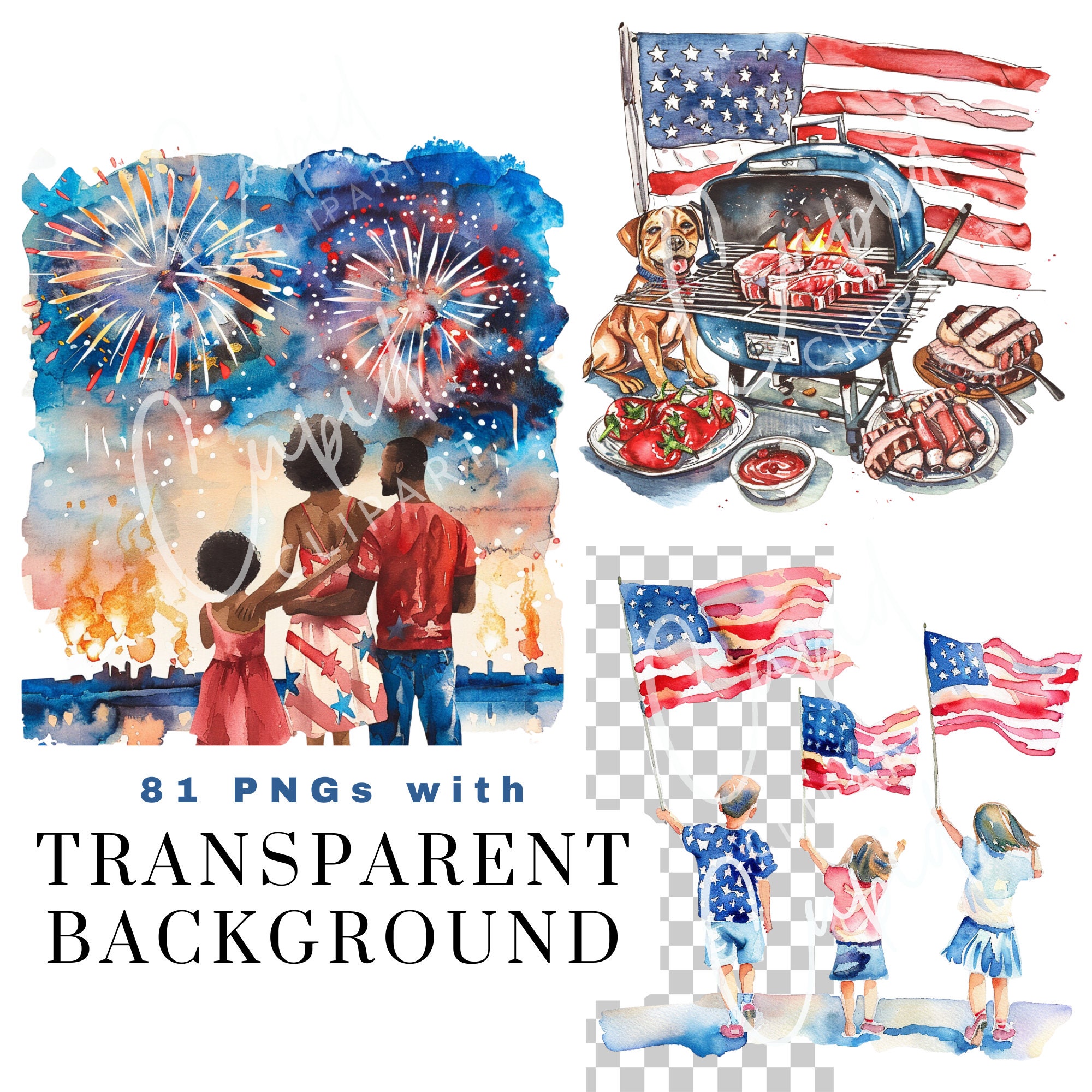 Watercolor 4th of July Clipart, Independence Day Graphics Set ...