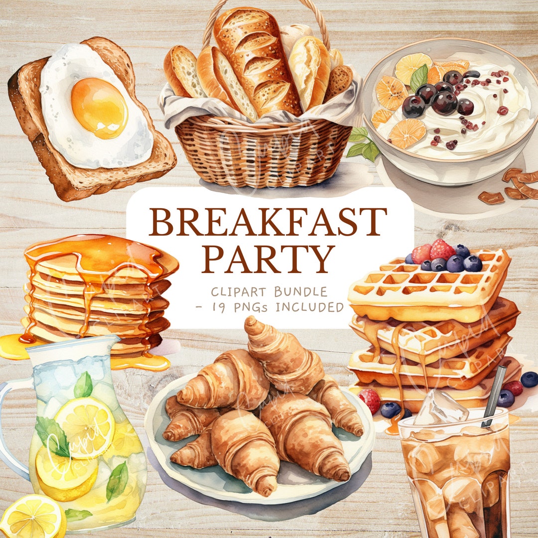 Watercolor Breakfast Foods Clipart, Food Illustrations, Waffles ...