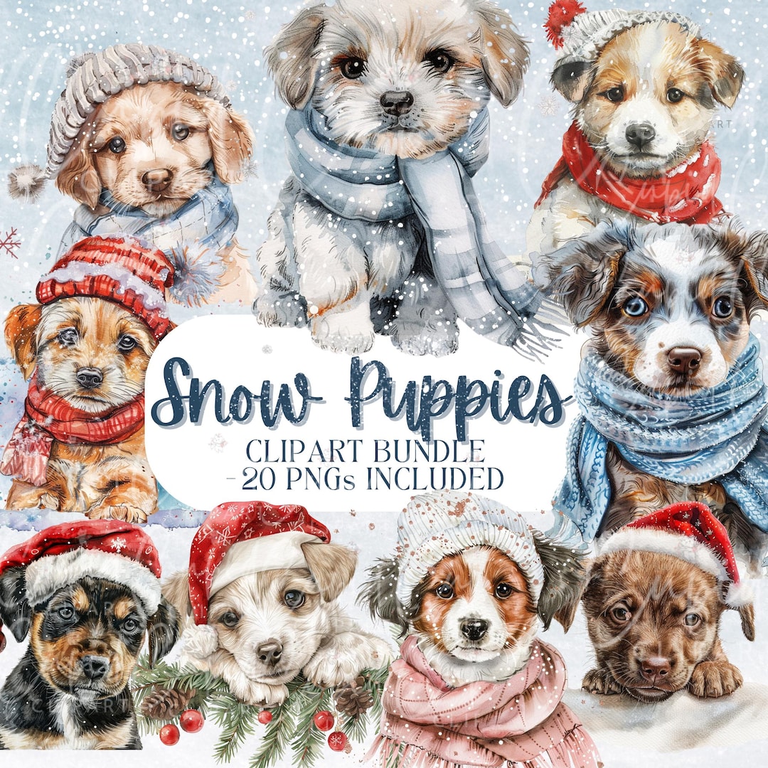 Snow Puppies Clipart, Dog Illustrations, Watercolor Winter Doggos ...