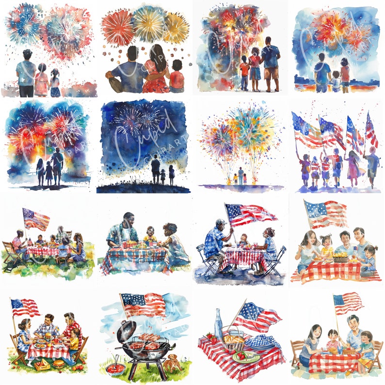 Watercolor 4th of July Clipart, Independence Day Graphics Set ...