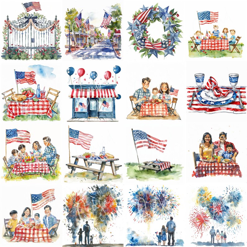 Watercolor 4th of July Clipart, Independence Day Graphics Set ...