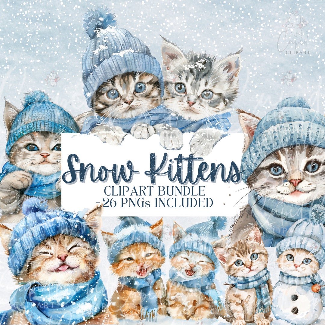 Snow Kittens Clipart, Cat Illustrations, Watercolor Winter Cats ...