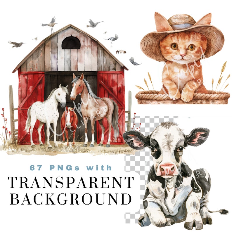 Watercolor Farm Animal Clipart Bundle, Nursery Clipart, Cute Animals ...