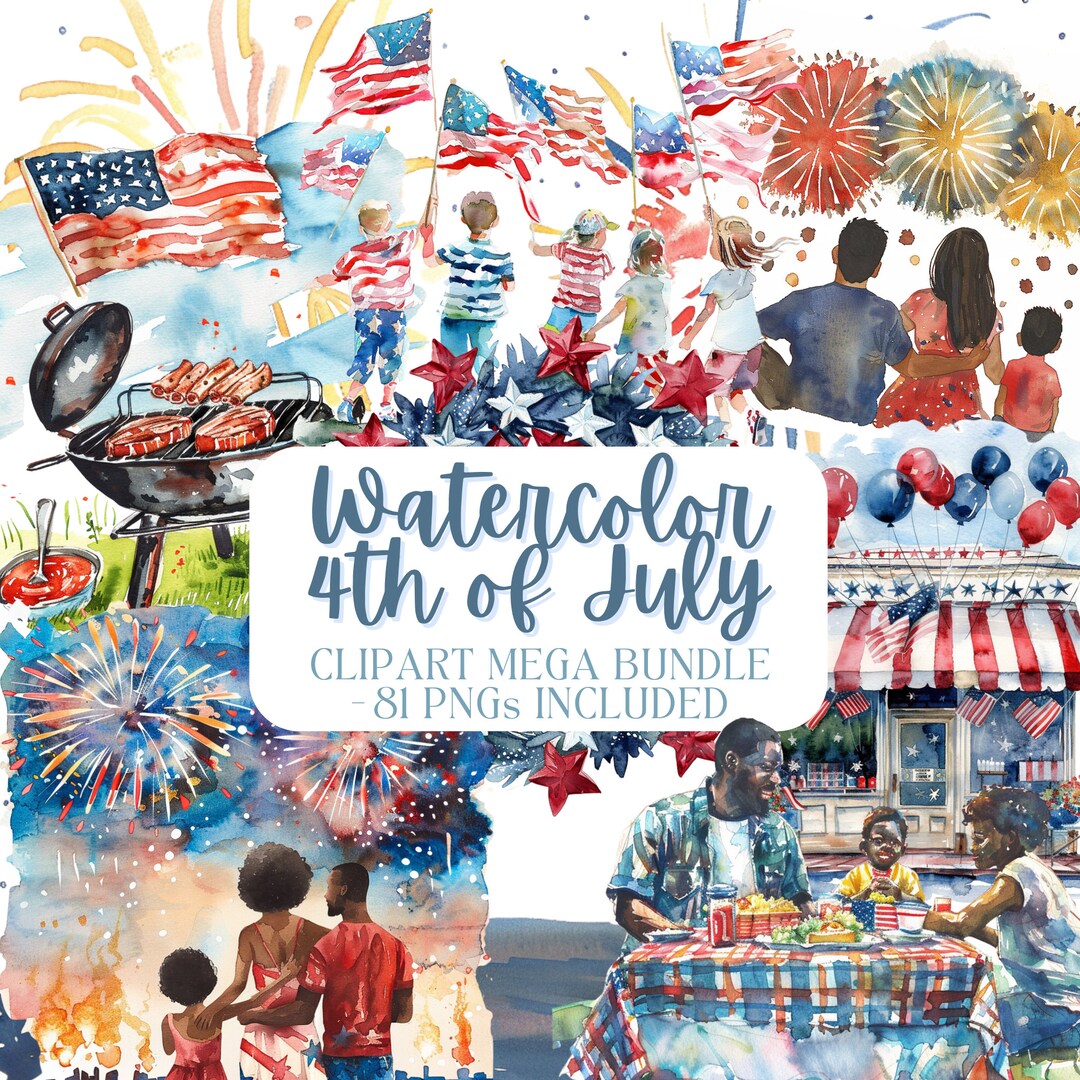 Watercolor 4th of July Clipart, Independence Day Graphics Set ...