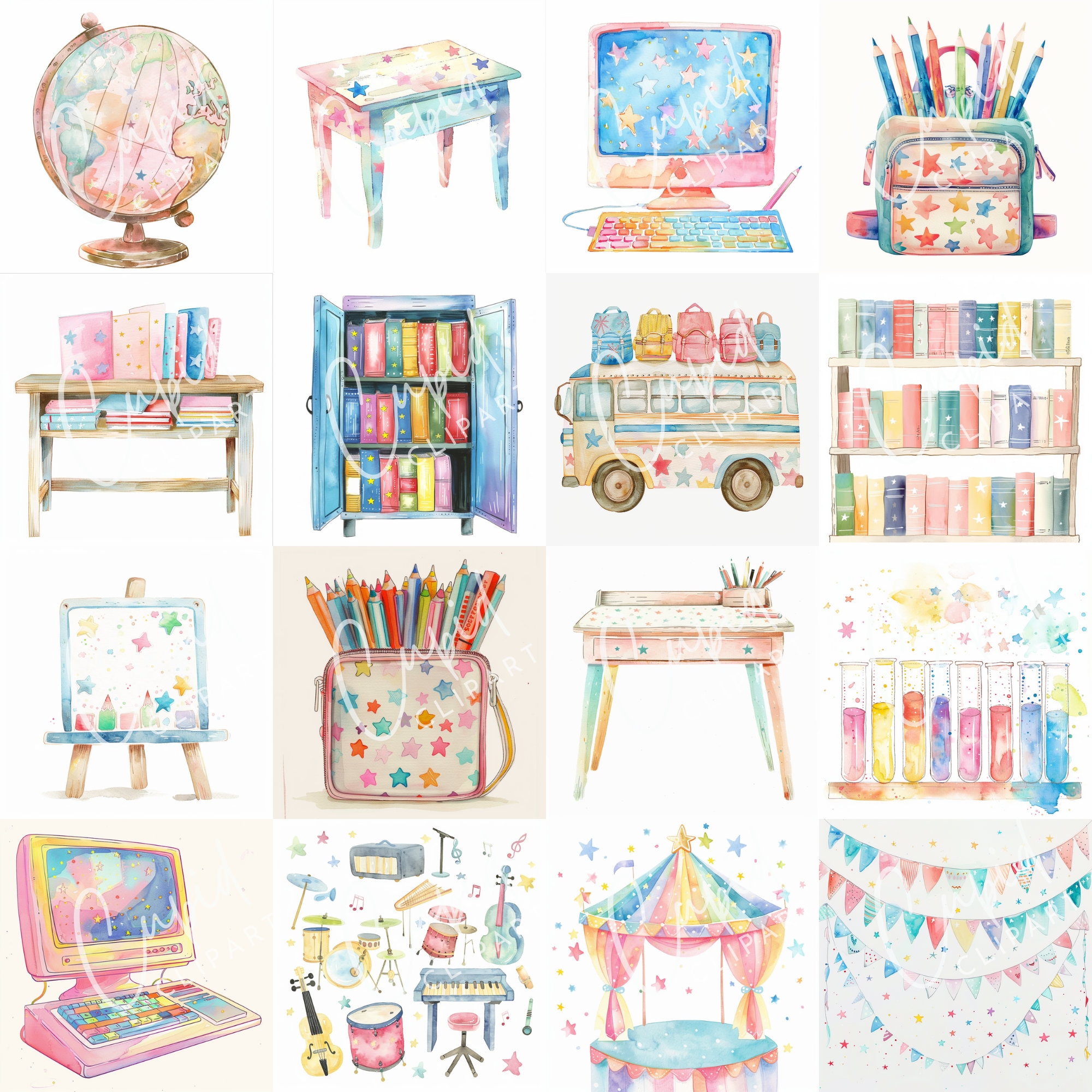 Back to School Clipart, Pastel School, Back to School Pngs, School ...