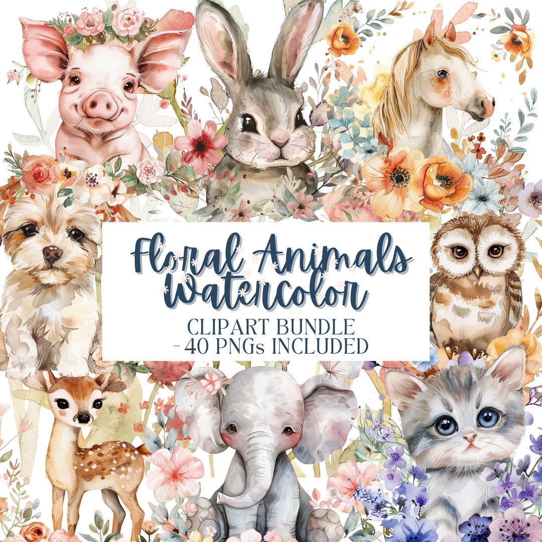 Floral Animals Watercolor Clipart, Floral Clipart, Flower Animals Png ...