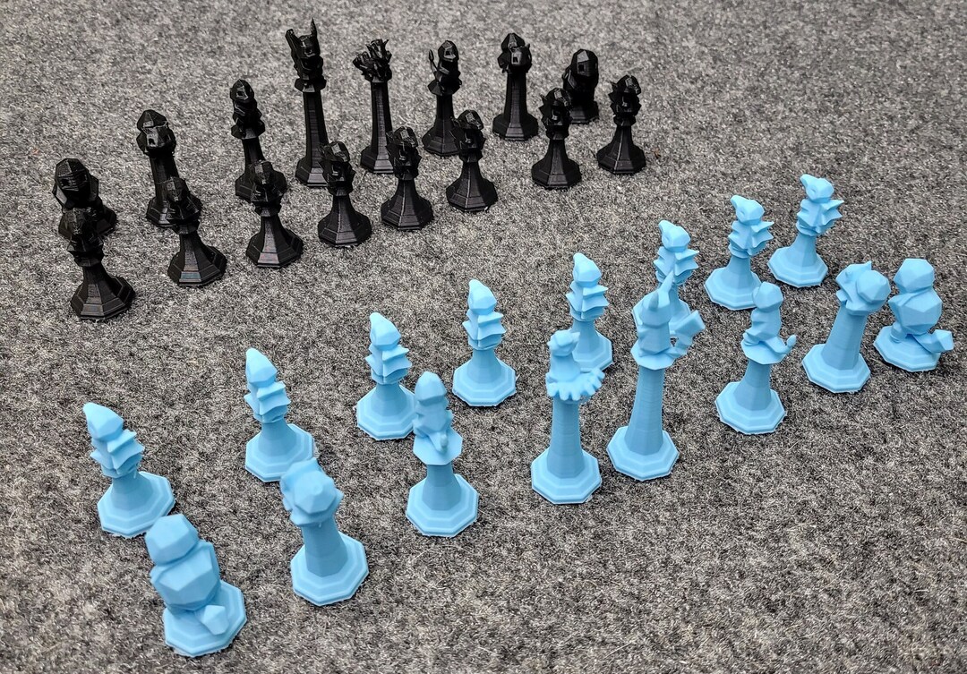 Pokémon Chess Set 3D Printed Black and Blue Complete Pikachu Bulbasaur ...