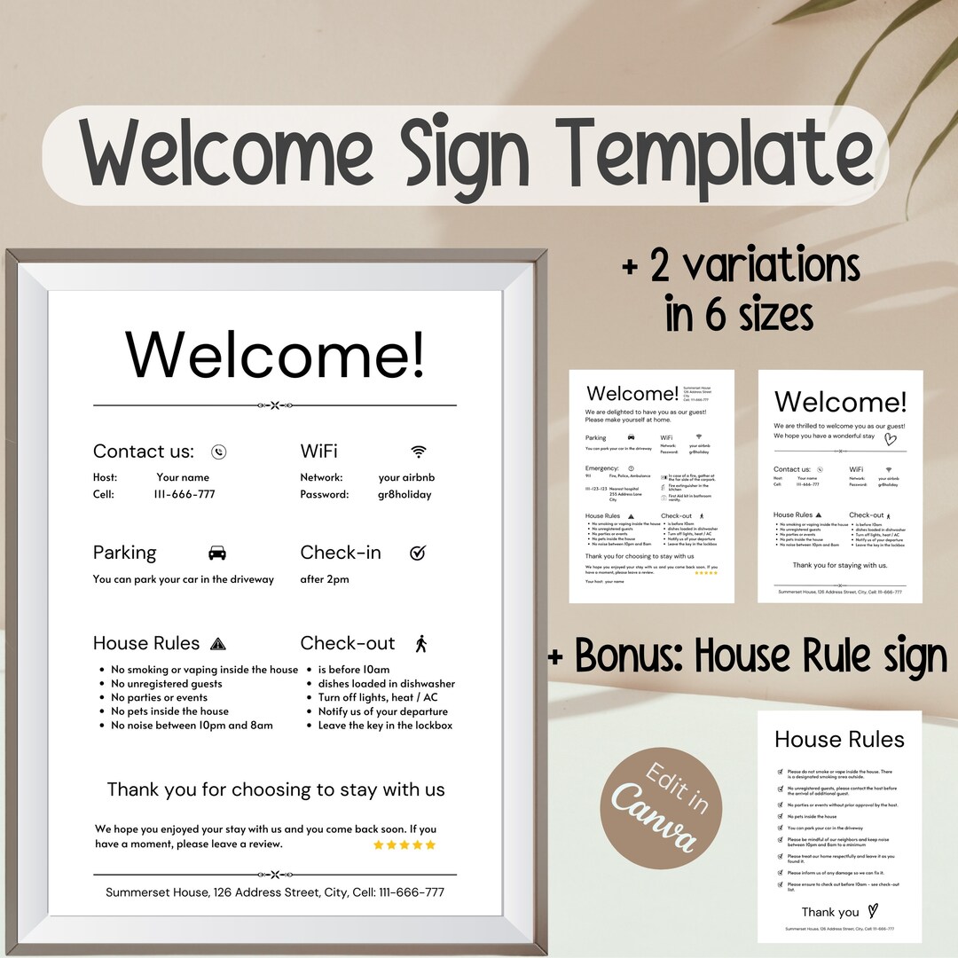Welcome Poster for Airbnb Hosts, Air Bnb Guest Check-in Guide, Editable ...